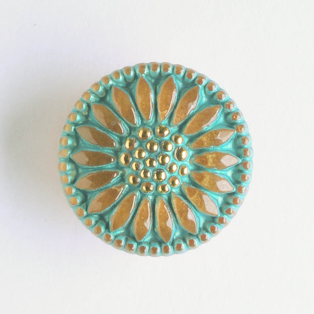 Daisy Button - Gold with a Tea Green Wash – Jennifer Wiles Studio