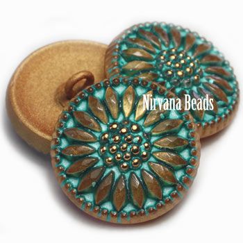 Daisy Button - Gold with a Tea Green Wash – Jennifer Wiles Studio