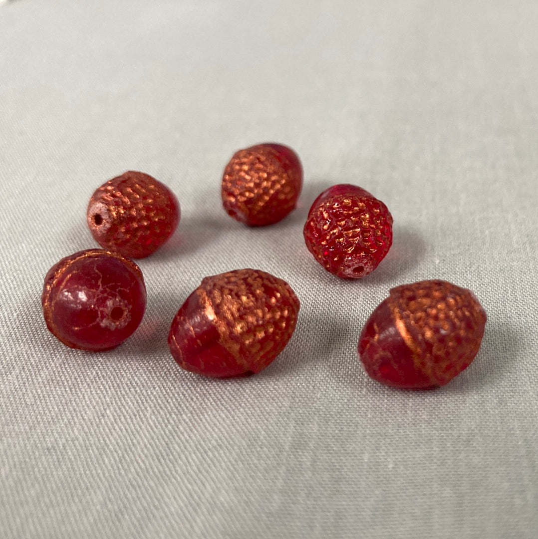 Czech Glass Acorn Bead - Ruby Red with Copper - each – Jennifer Wiles ...